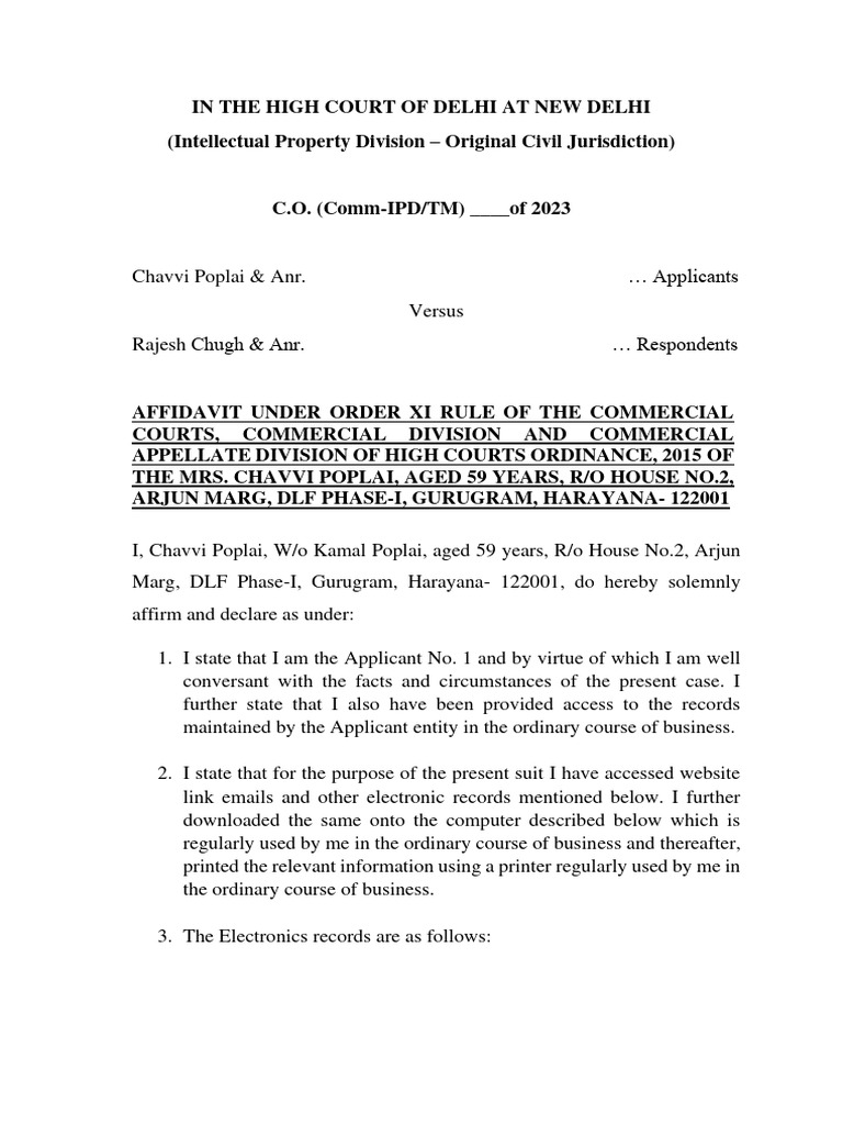 Chavvi's Affidavit Under Order XI Rule 6 | PDF