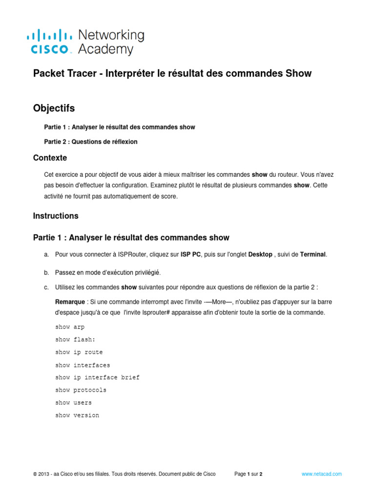 17.5.9 Packet Tracer - Interpret Show Command Output - FR FR | PDF