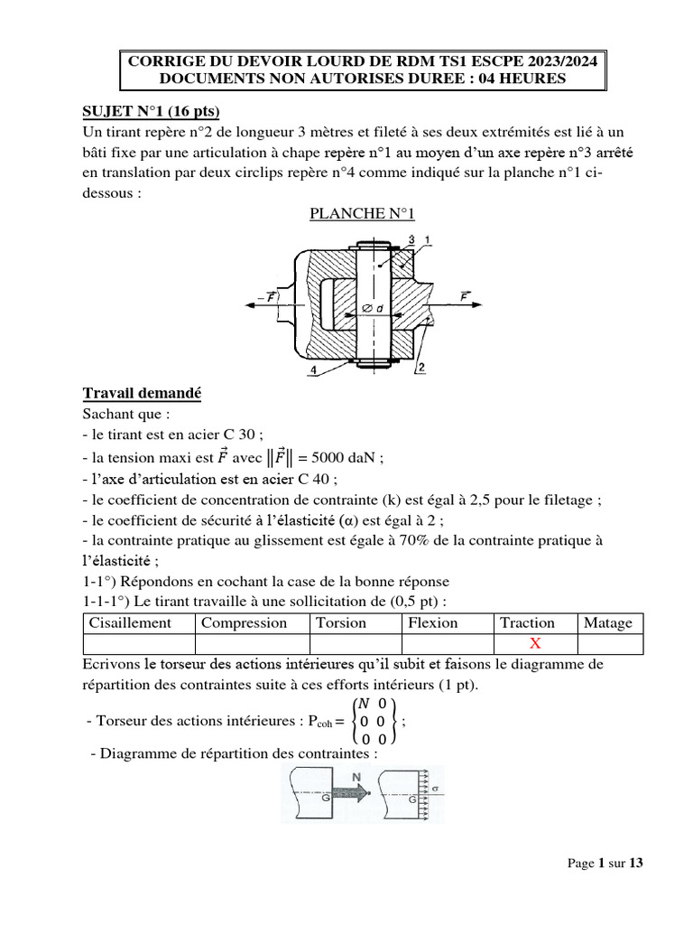 Corrige Devoir De Rdm Ts1 Espe Inphb Sud 2023 2024 Pdf Résistance