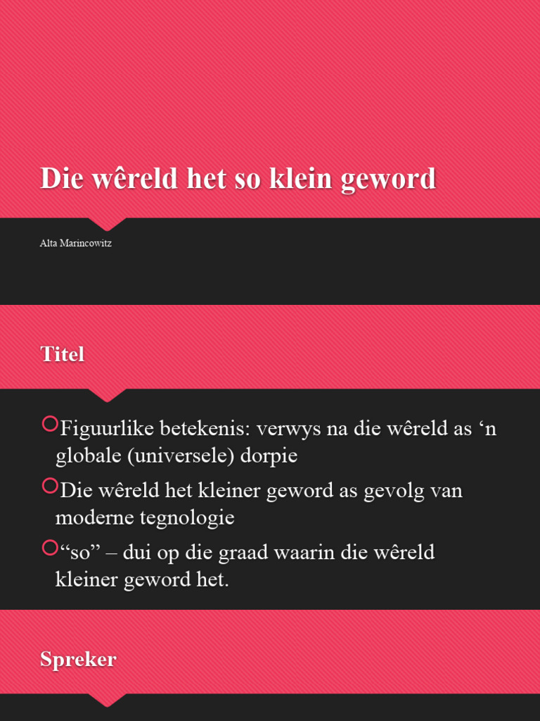 Die Wêreld Het So Klein Geword | PDF