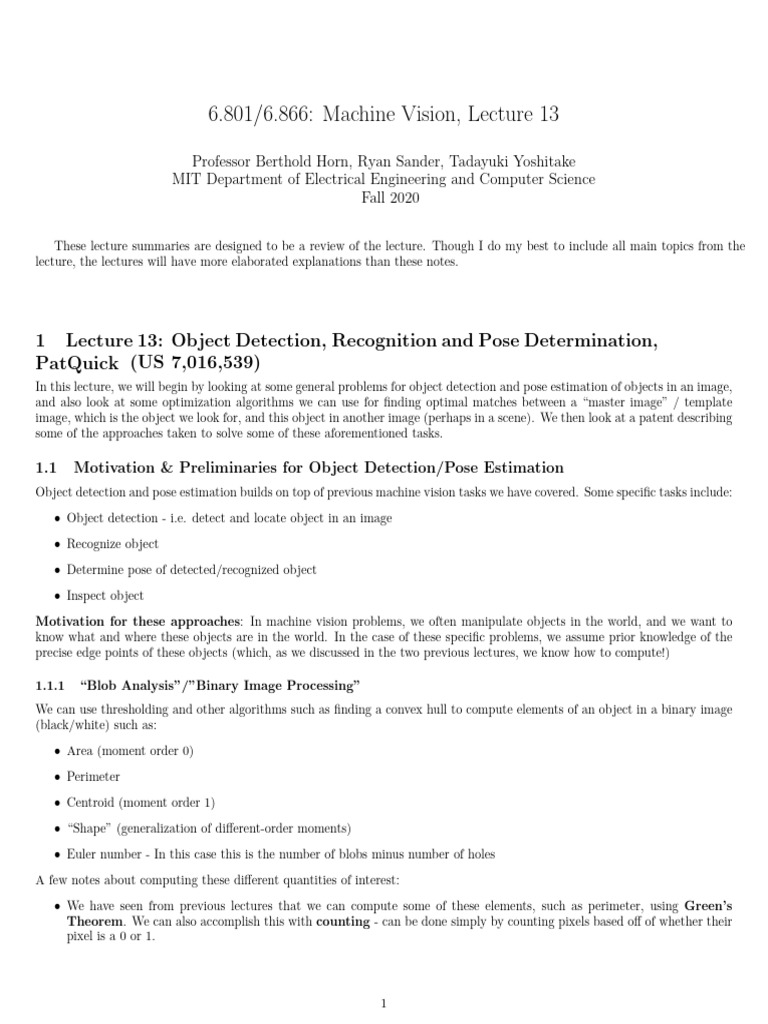 Lec 13 | PDF | Applied Mathematics | Computer Vision