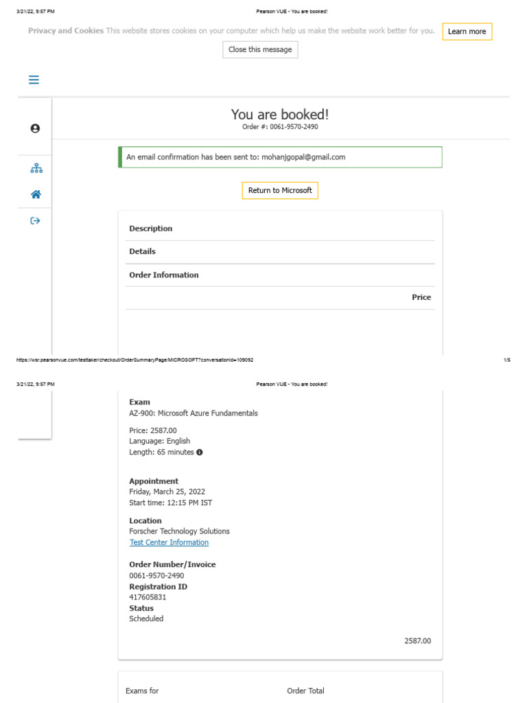 Pearson VUE - You Are Booked! | PDF | Receipt