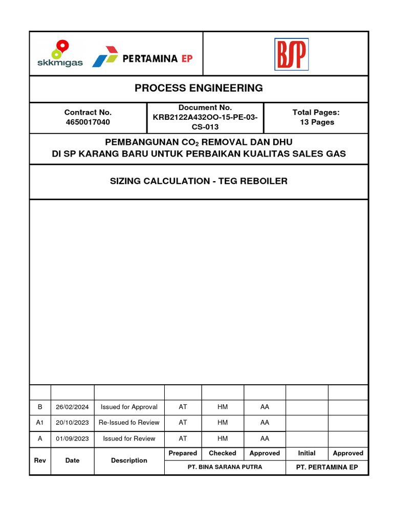 Sizing TEG Reboiler untuk CO2 Removal | PDF