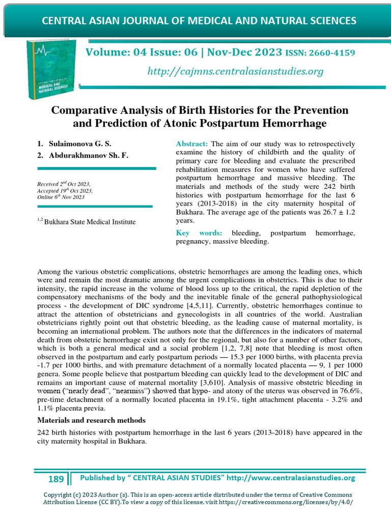Comparative Analysis of Birth Histories For The Prevention and ...