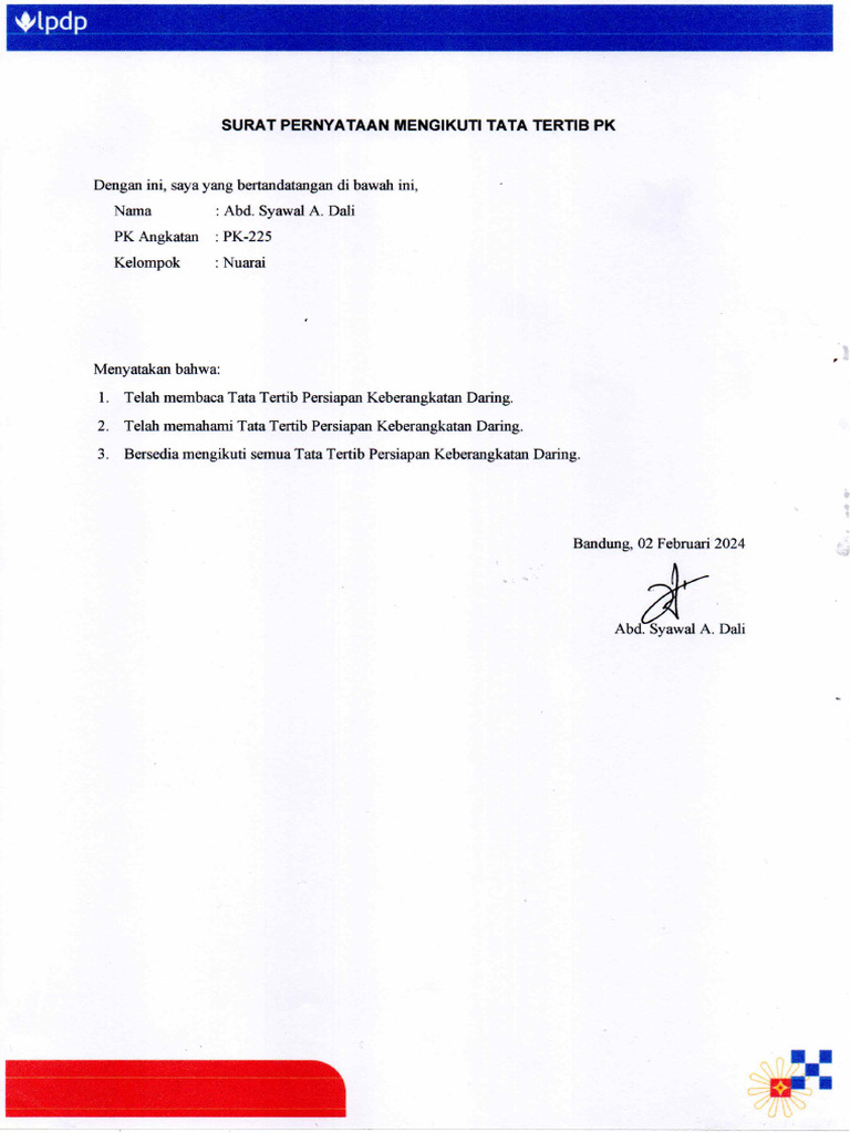 Pk-225 Tugas 003-I-Pkd Surat Pernyataan Mengikuti Tata Tertib PK Abd ...