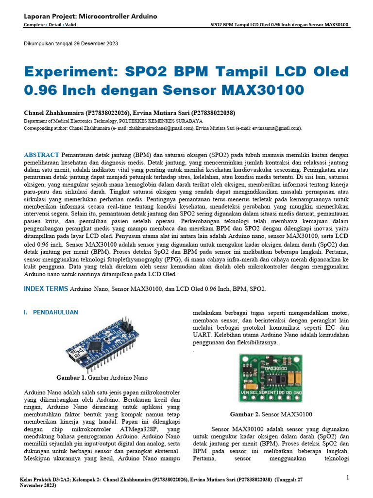 Laporan - Resmi - Mikrokontroller - Kelompok - 2 - SPO2 BPM Tampil LCD Oled Degan Sensor ...
