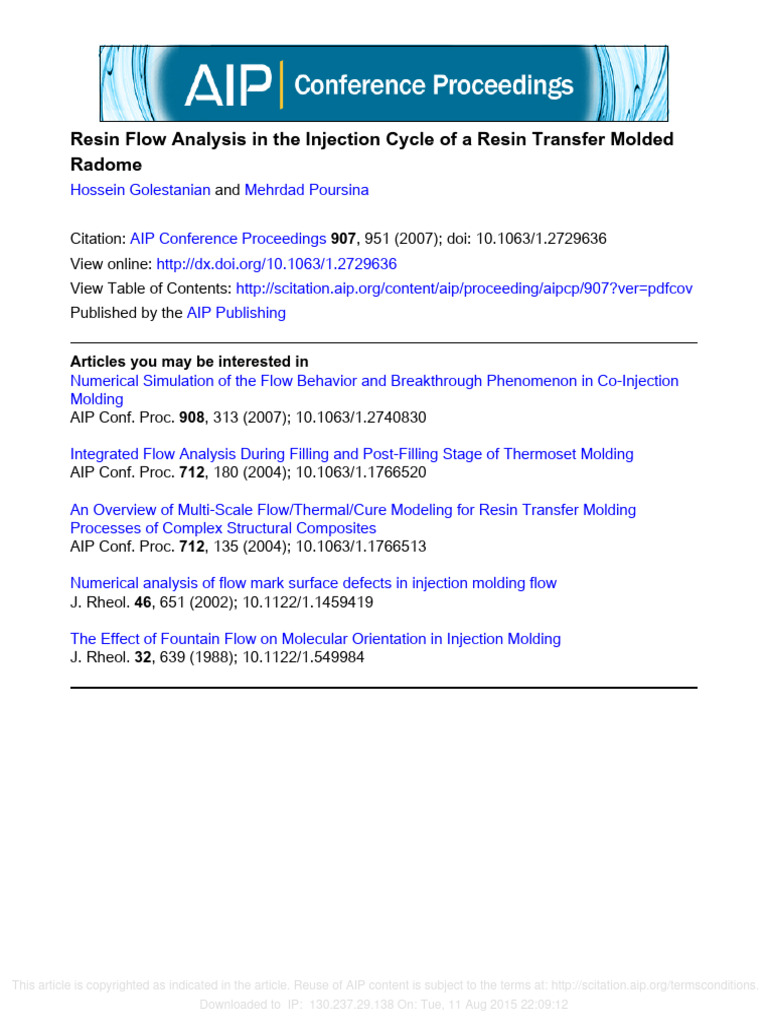 Resin Flow Analysis in The Injection Cycle of A Resin Transfer Molded ...