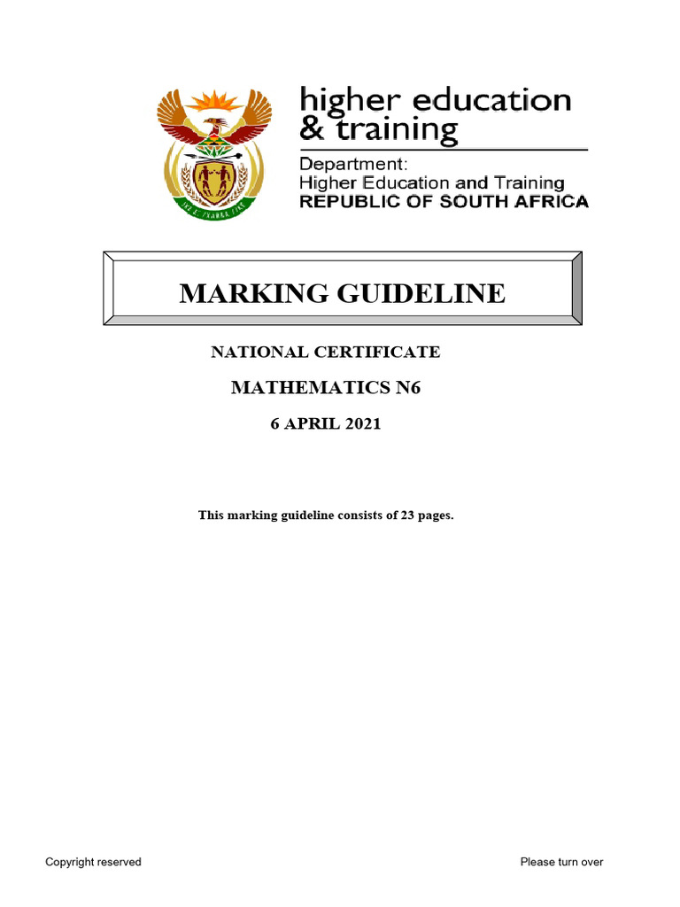 N6 Mathematics April 2021 Memorandum | PDF