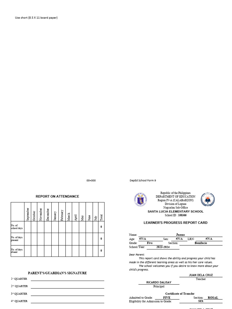 SF 9 Report Card Automated | PDF