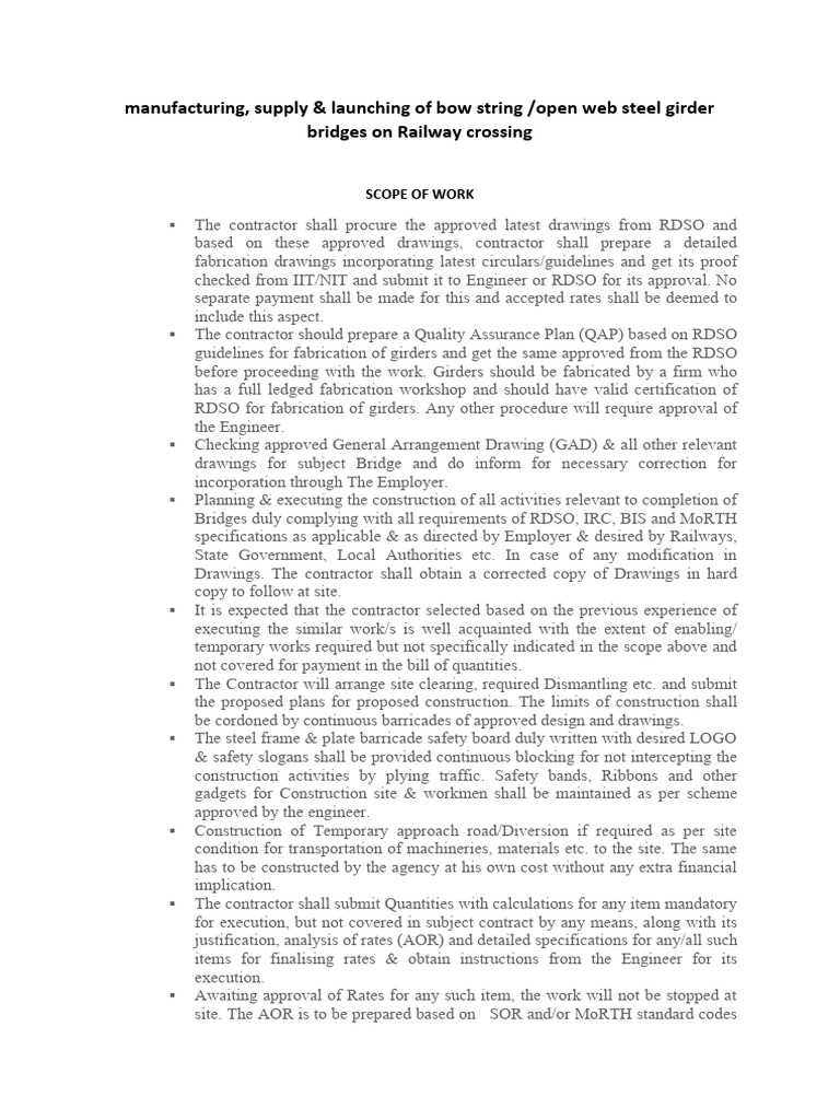 Railway Crossing Bridge Scope of Work | PDF