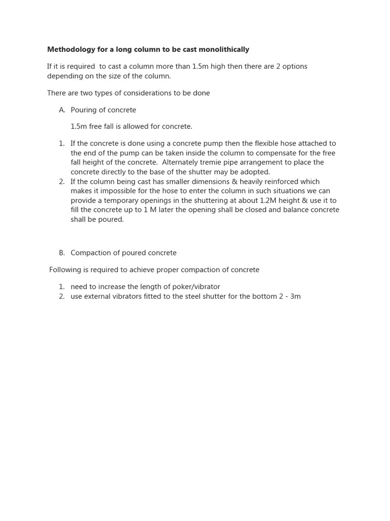Methodology of Long Column To Be Cast Monolithicaly | PDF | Home ...