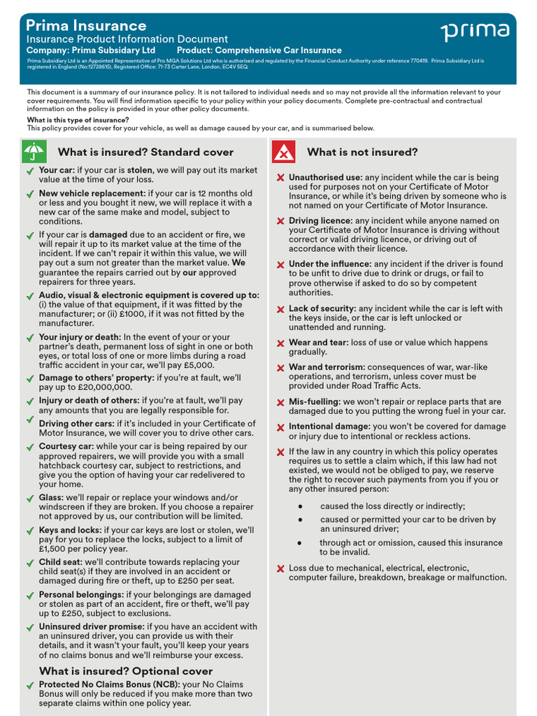 Product Information (IPID) | PDF | Vehicle Insurance | Insurance