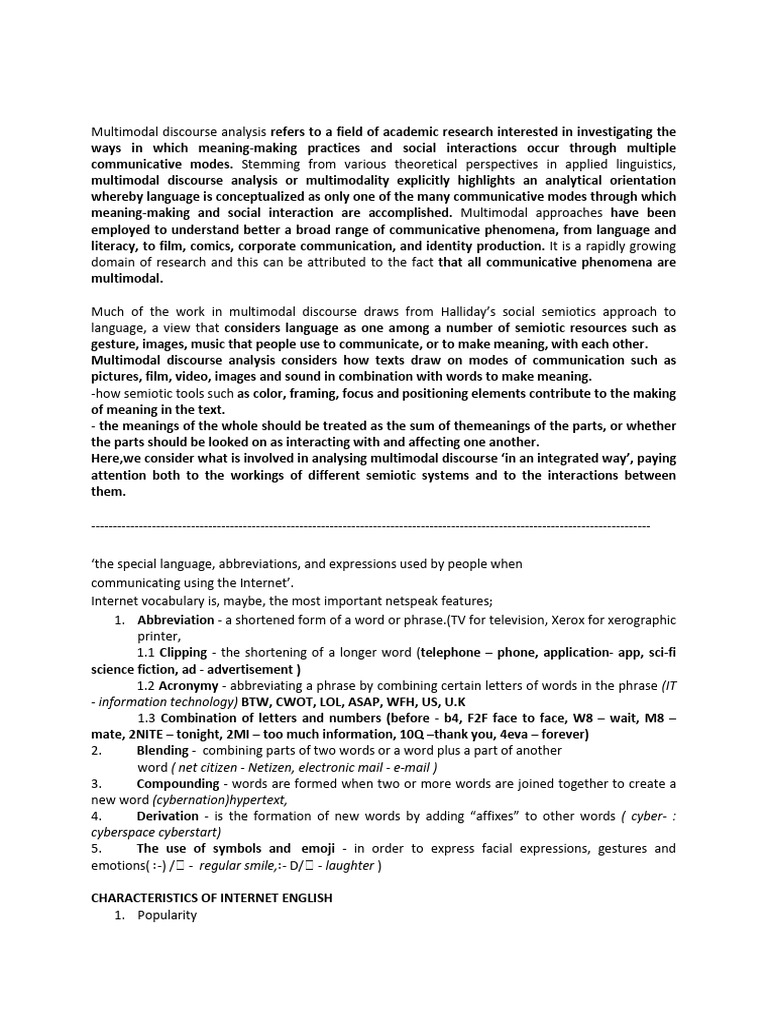 Multimodal Discourse Analysis | PDF | Discourse | Linguistics
