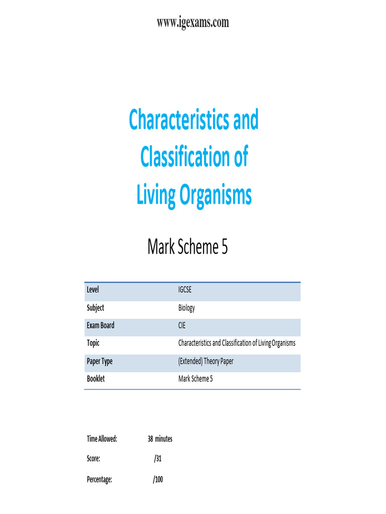 IGCSE Living Organisms Mark Scheme | PDF | Pollination | Flowers