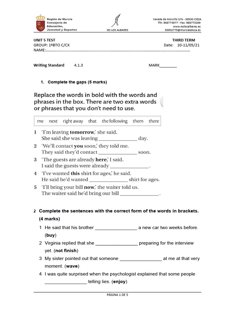 Examen Unit 5 Grupo Lunes | PDF Examen Unit 5 Grupo Lunes | PDF