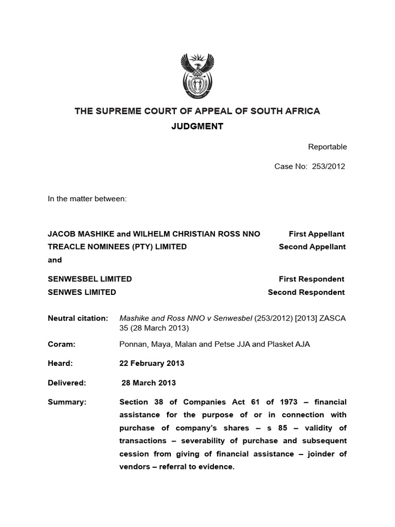 The Supreme Court of Appeal of South Africa: Judgment | PDF | Judgment (Law) | Debit Card
