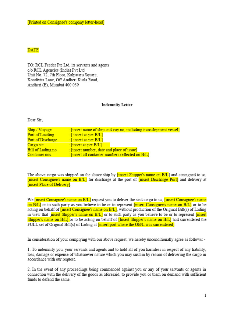 7-1) Cargo Release Instruction-Consignee (1) 24.08 | Download Free PDF | Detention (Imprisonment ...