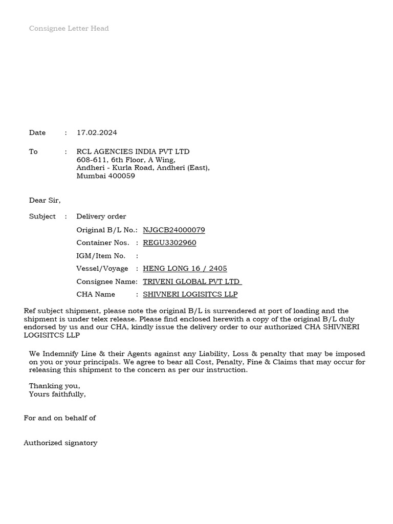 RCL Letter Obl Surrender - NJGCB24000079 | PDF | Law