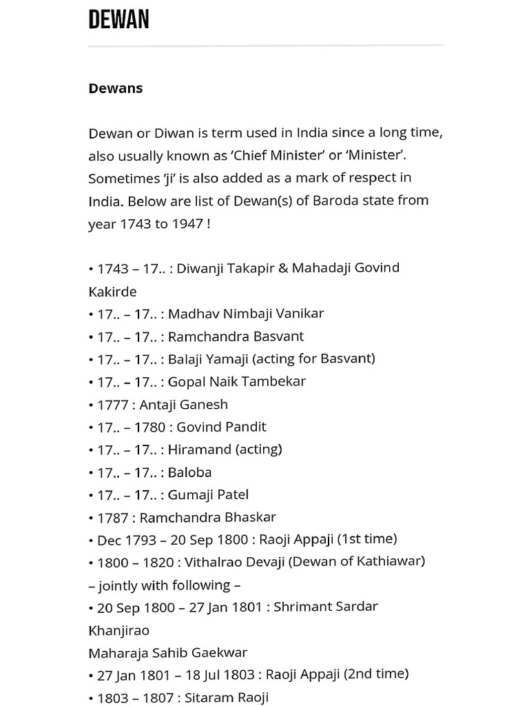 Dewans of Baroda State | PDF