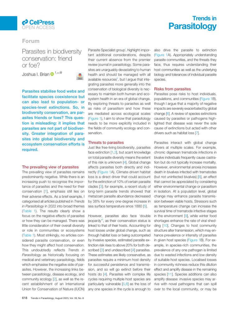 Parasites in Biodiversity Conservation. Friend or Foe | PDF