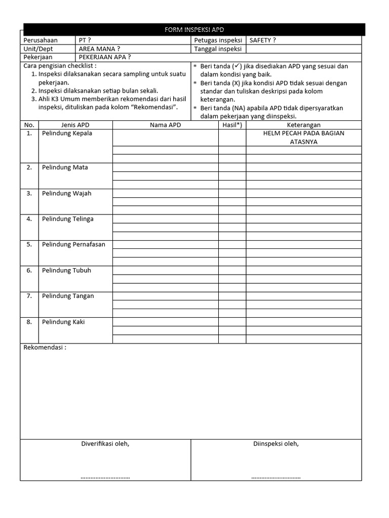 Form Inspeksi APD | PDF | Karier & Perkembangan | Komputer