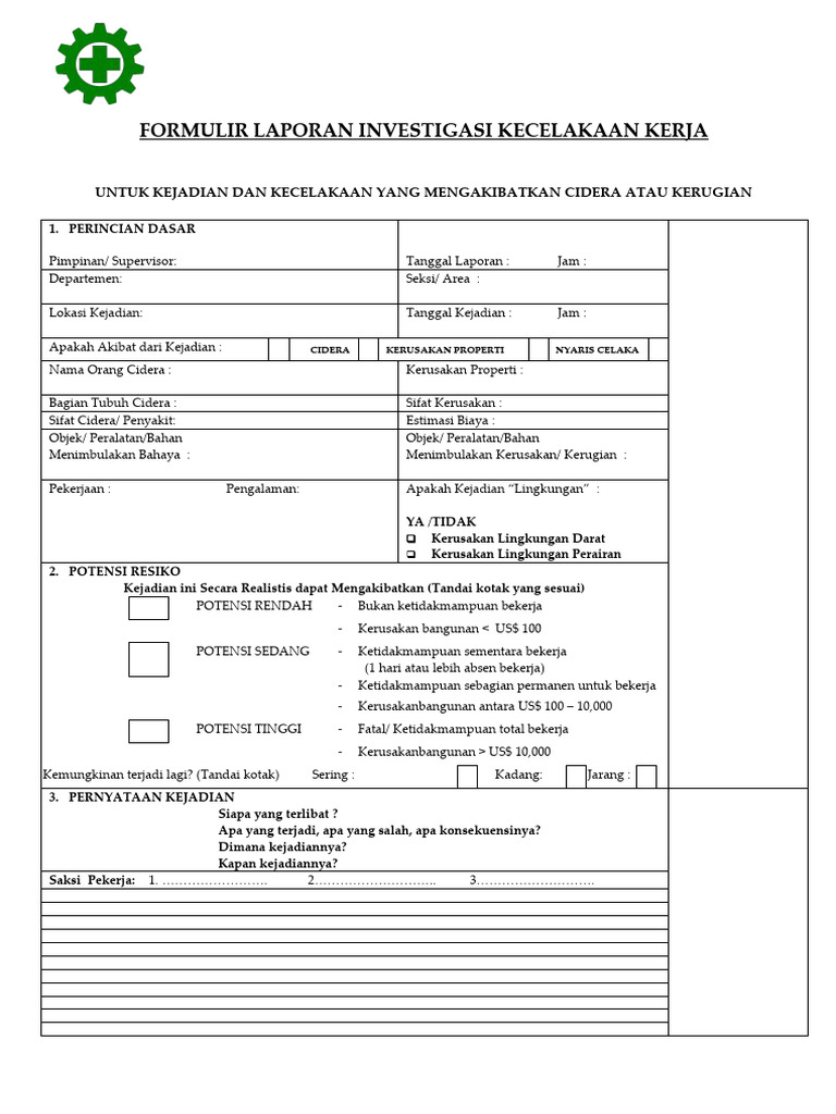 Formulir Investigasi Kecelakaan Kerja | PDF