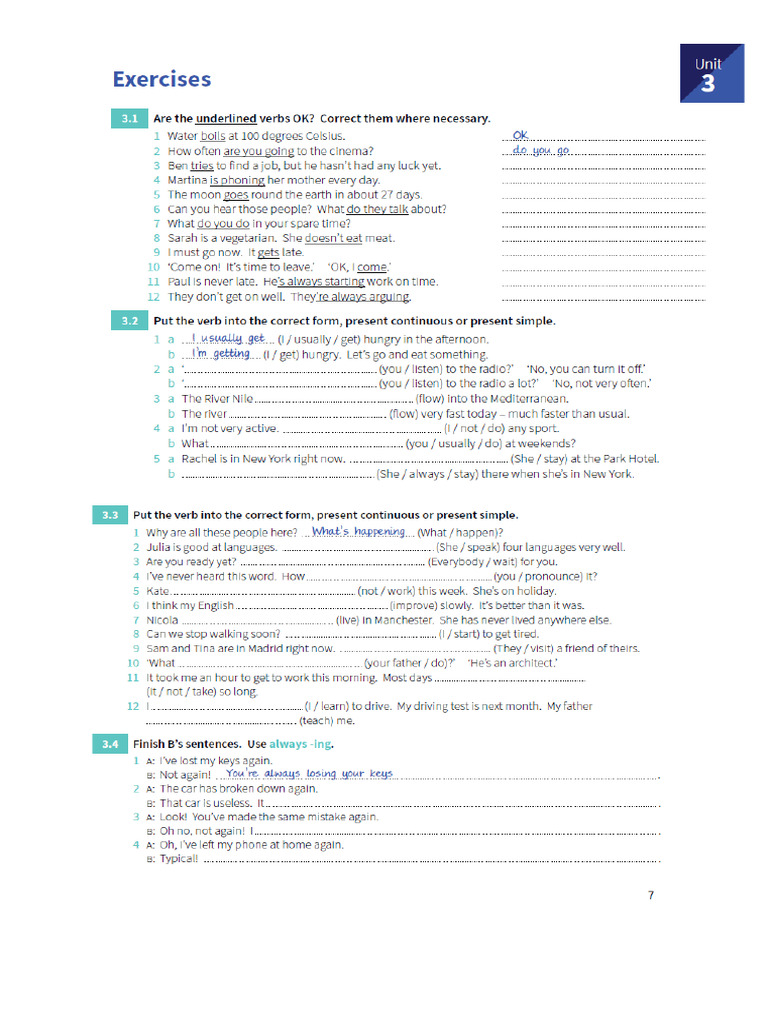 Present Cont + Present Simple Ex | PDF