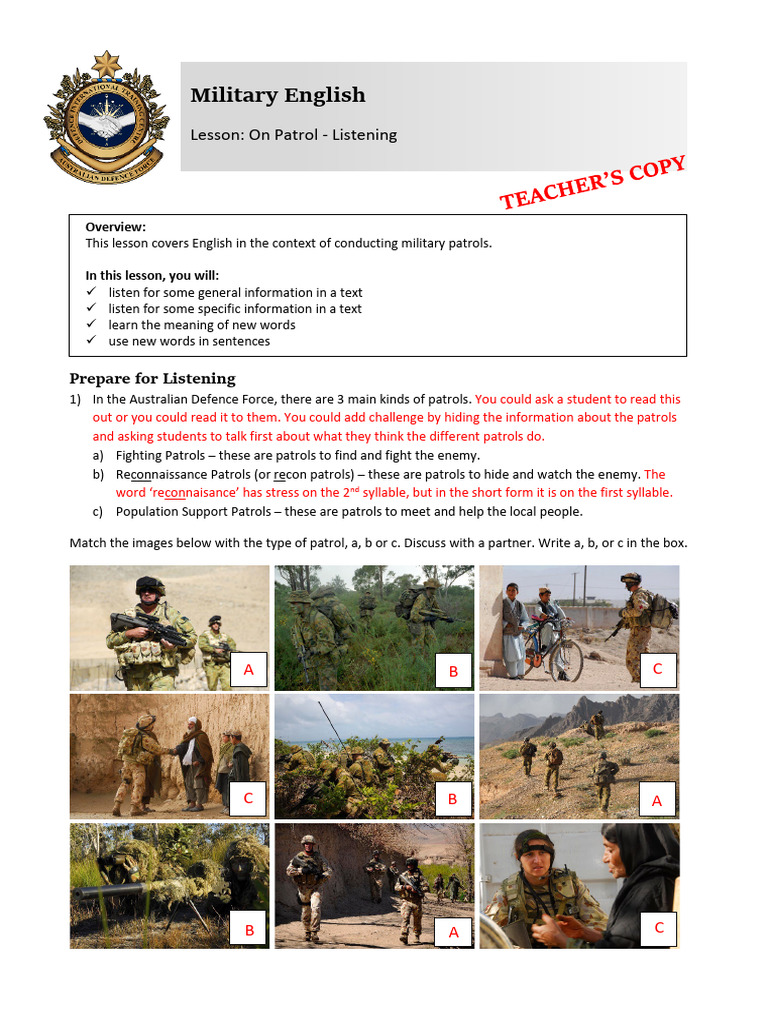 Mil Eng - Lesson - On Patrol - Teachers | PDF | Reconnaissance ...