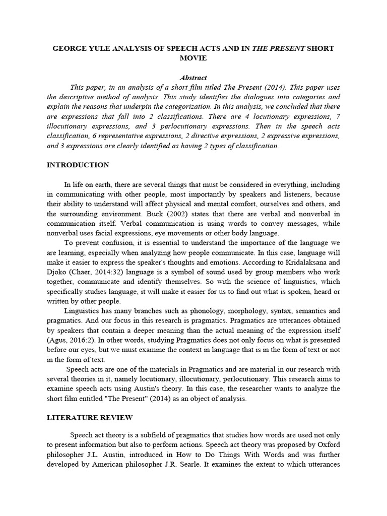 Speech Acts Analysis in "The Present" Film | PDF | Human Communication ...