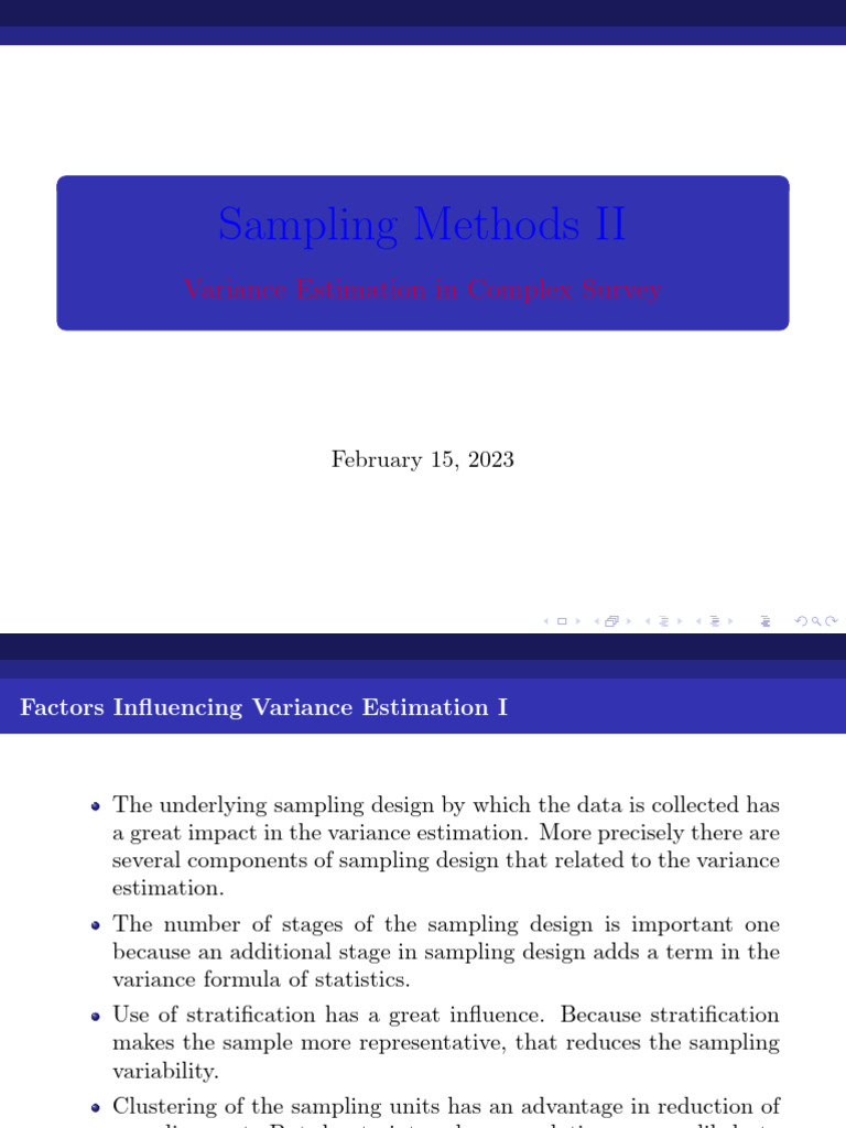 Complex Survey Ve Pdf Sampling Statistics Variance