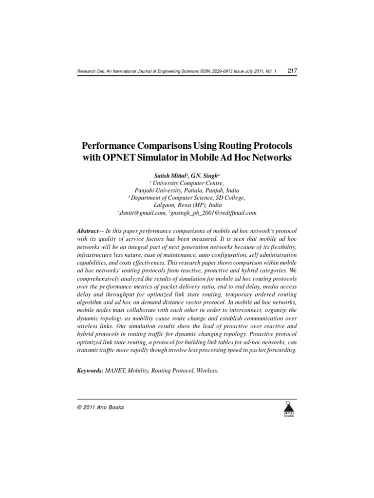 Performance Comparisons Using Routing Protocols With OPNET Simulator in Mobile Ad Hoc Networks ...