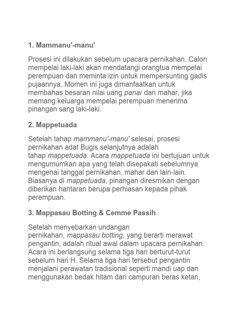 Acara Penganting Adat Bugis Makassar | PDF