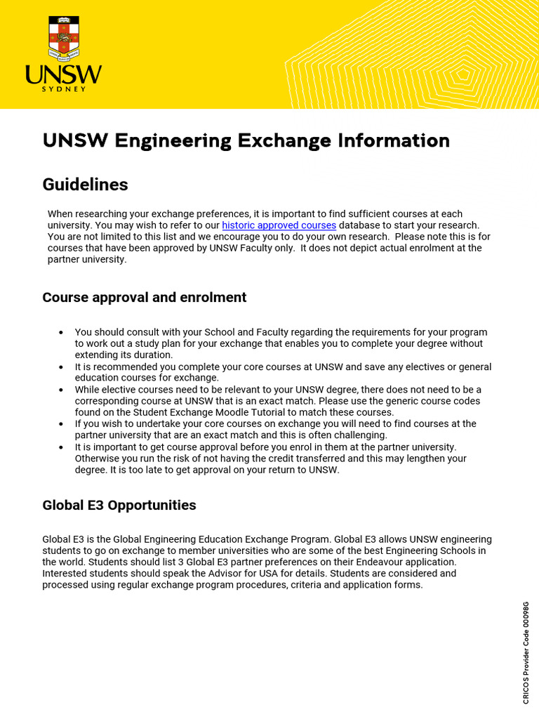 UNSW Engineering Exchange Guidelines | PDF | Technology & Engineering