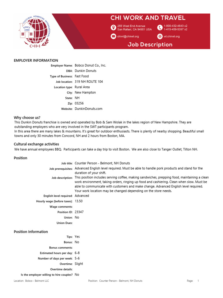 Job Description Counter Person Belmont NH Donuts | PDF | Economies