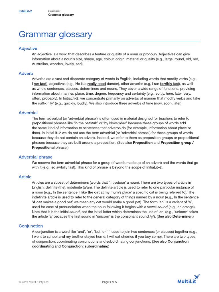 Grammar Grammar-Glossary | PDF | Adverb | Verb