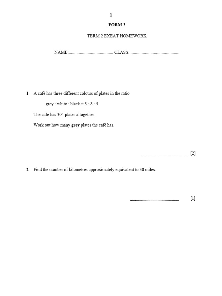 Form 3 Exeat Homework Assignment | PDF | Cartesian Coordinate System ...