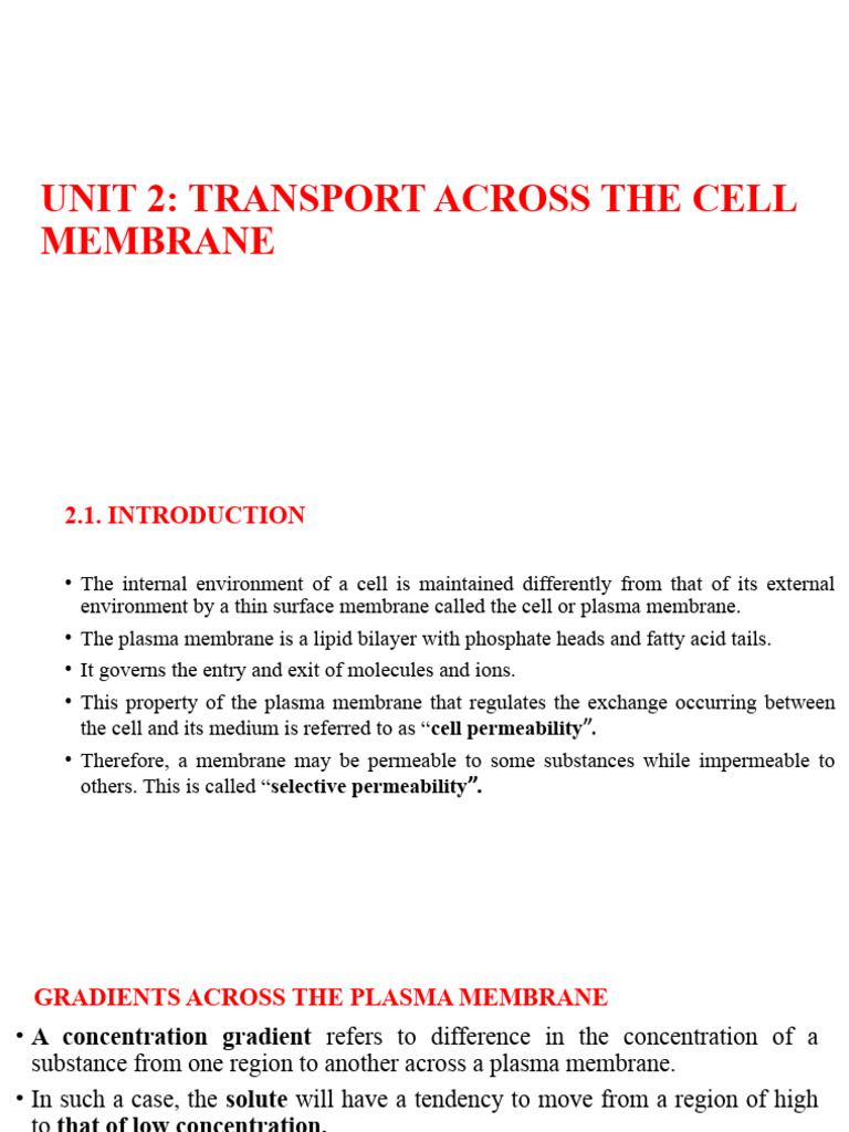 UNIT 2. Transport Across The Cell Membrane | PDF | Cell Membrane | Osmosis