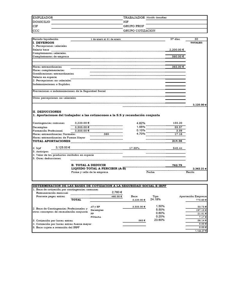 Nomina para Rellenar | PDF
