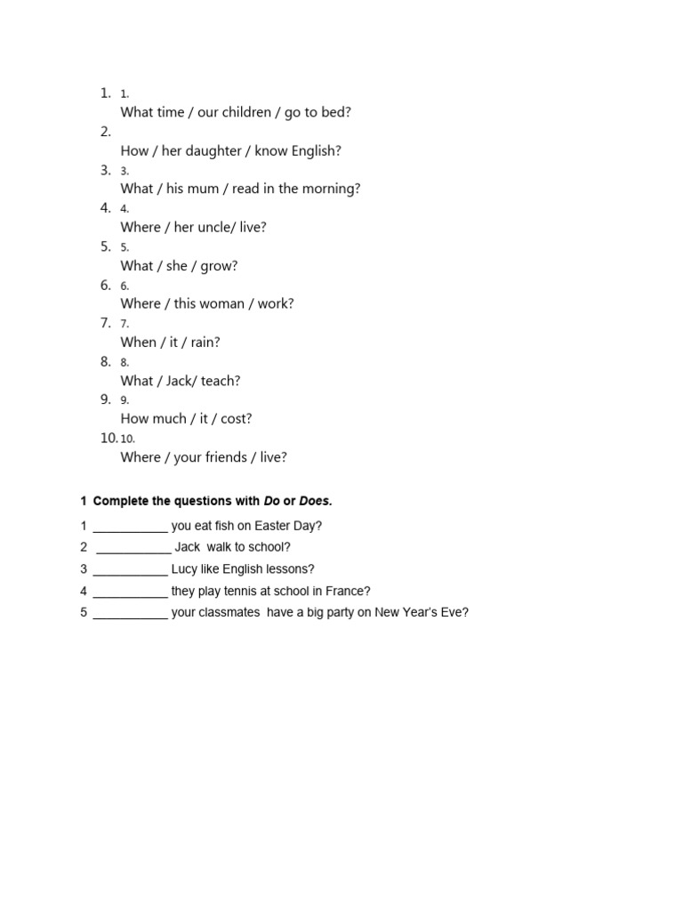 English Question Formation Practice | PDF | Language Arts & Discipline