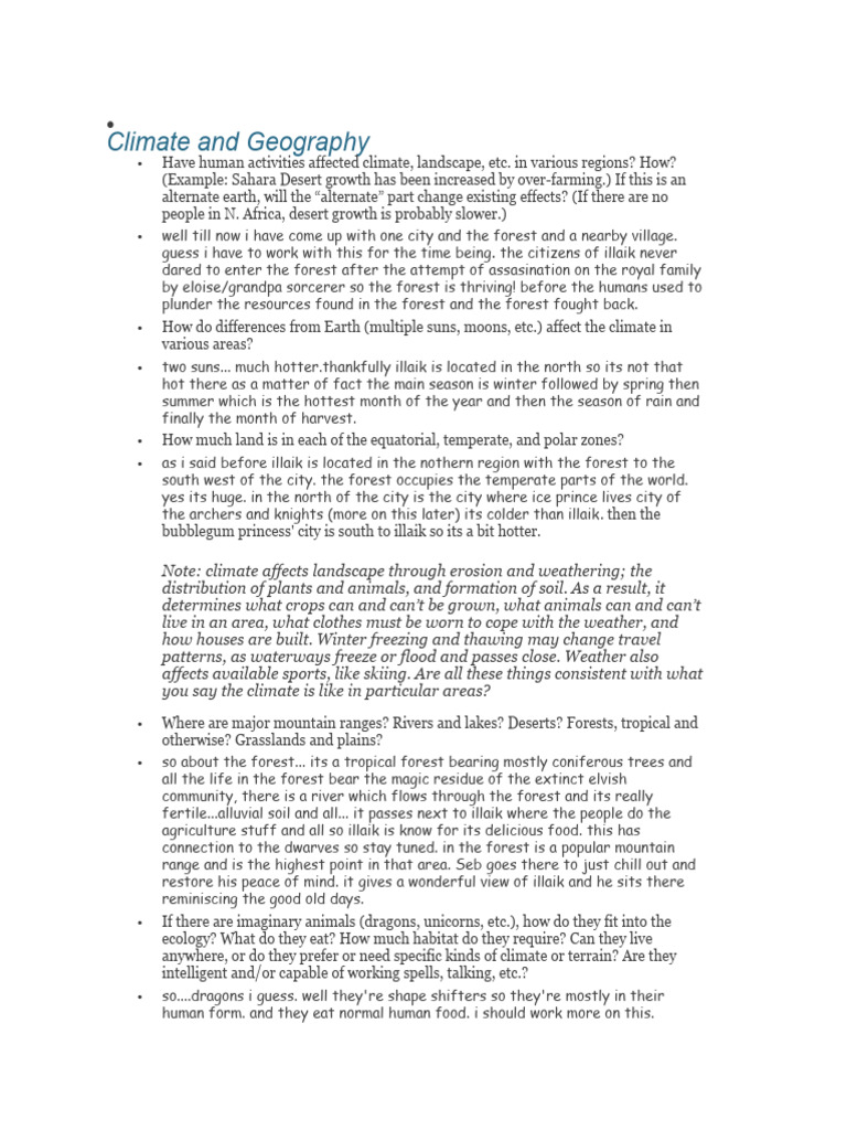 Climate and Geography For The Book | PDF | Magician (Fantasy) | Forests