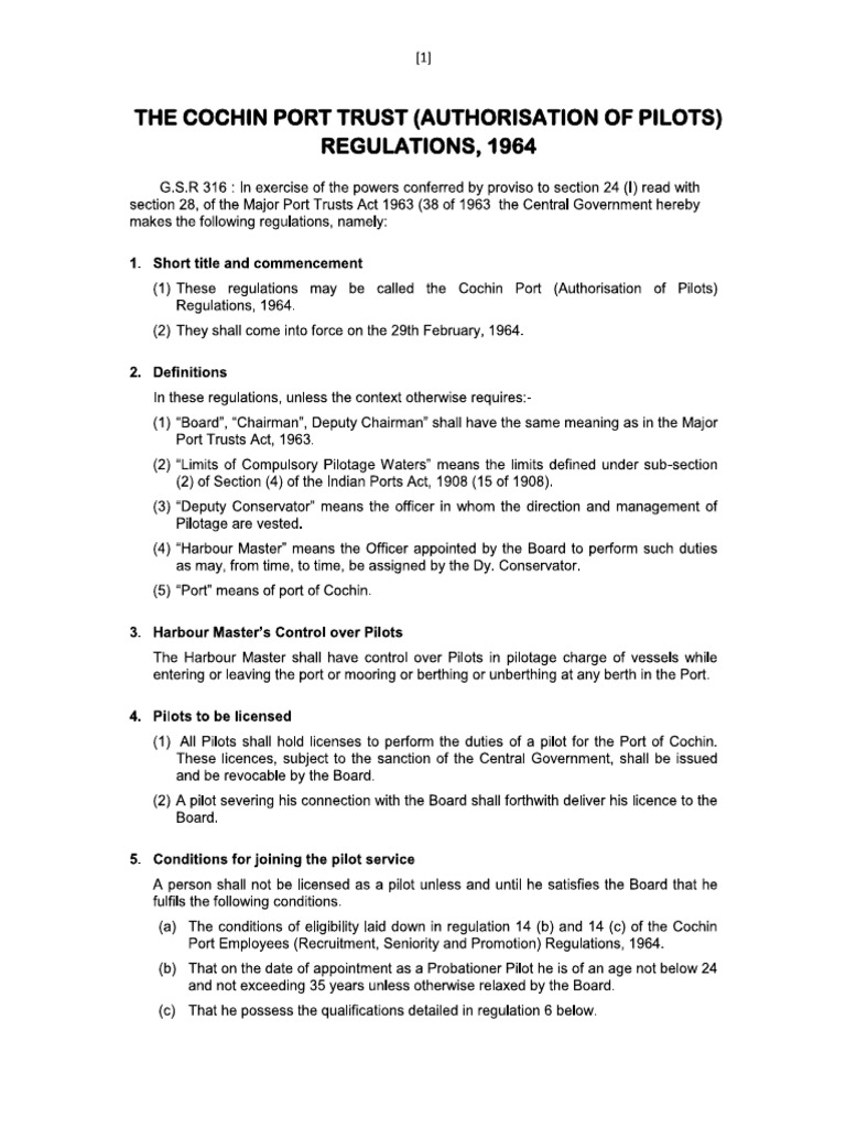Cochin Port Pilot Regulations | PDF