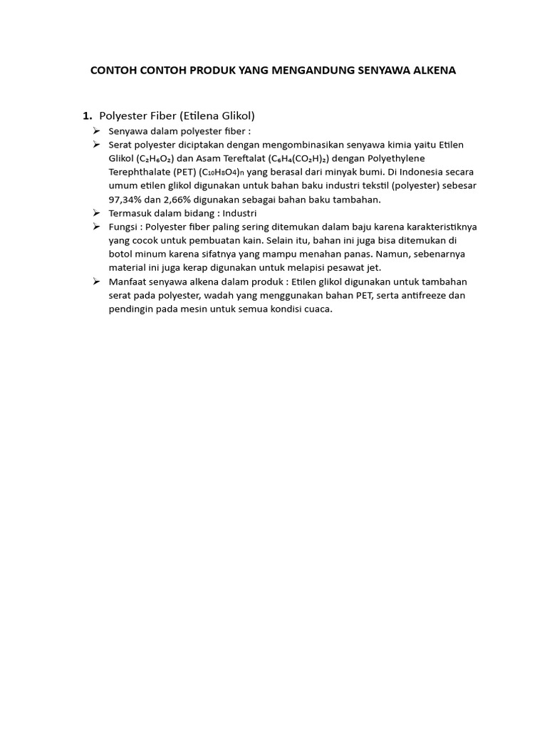 Contoh Contoh Produk Yang Mengandung Senyawa Alkena | PDF