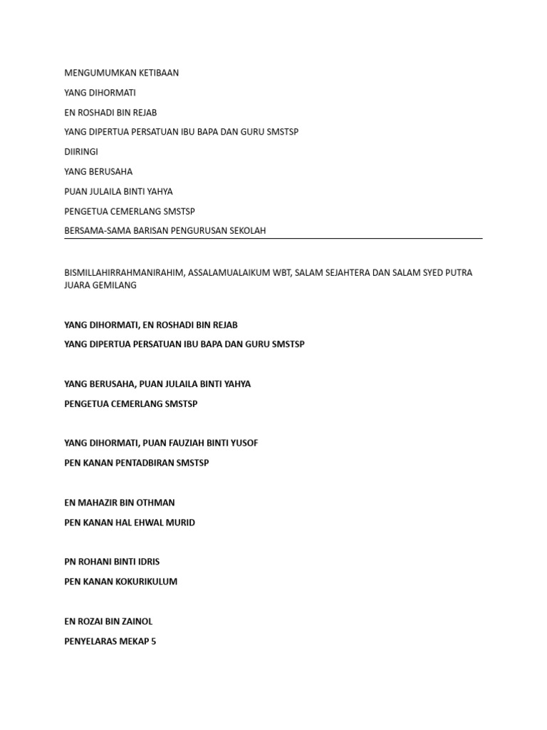 Skrip Emcee Majlis Makan Malam | PDF