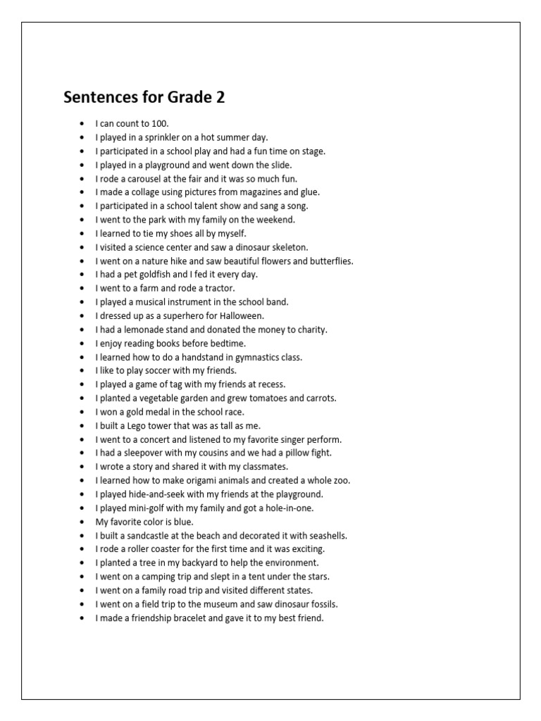 Sentences For Grade 2 | PDF