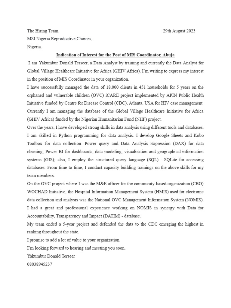 MIS Coordinator Application | PDF | Centers For Disease Control And ...