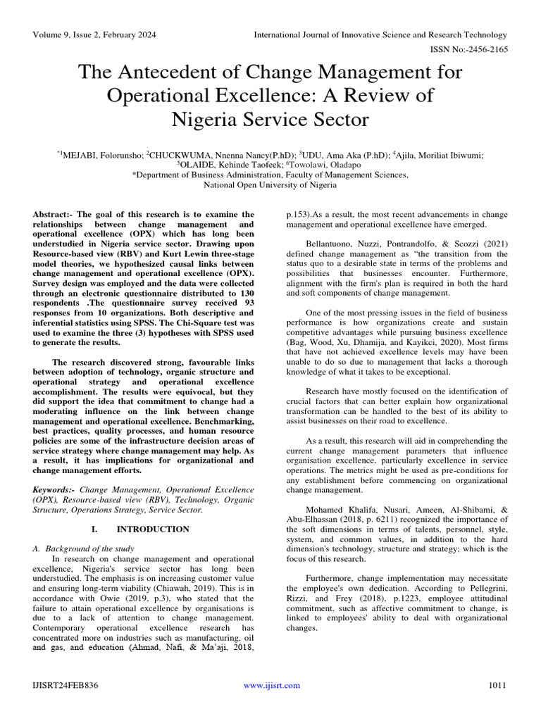 The Antecedent of Change Management For Operational Excellence: A ...