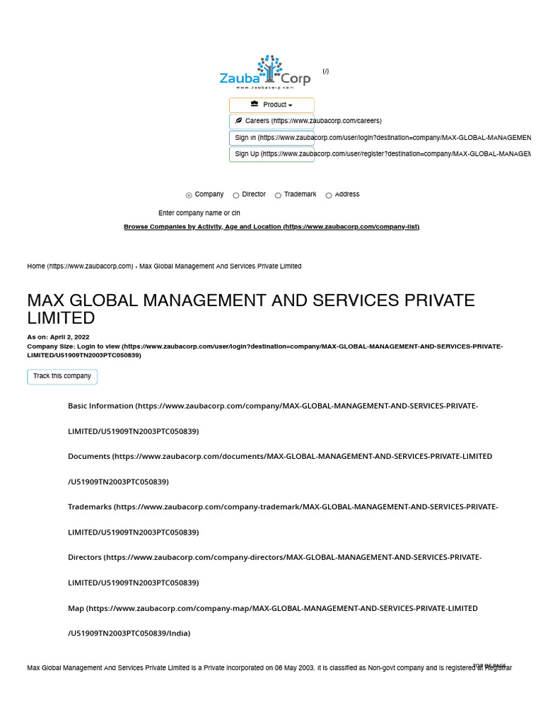 MAX GLOBAL MANAGEMENT AND SERVICES PRIVATE LIMITED - Company, Directors ...