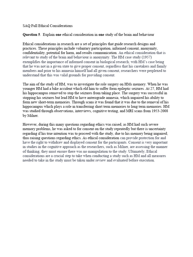 SAQ Full Ethical Considerations | PDF