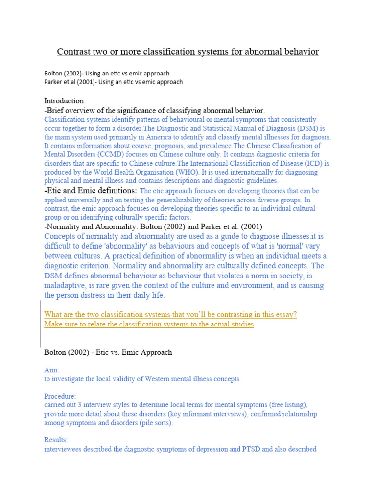 Contrast Two or More Classification Systems For Abnormal Behavior | PDF ...