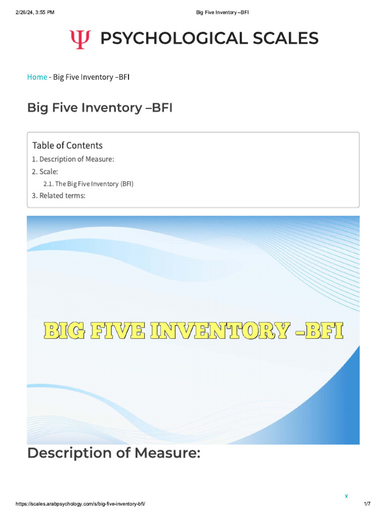 Big Five Inventory - BFI | PDF
